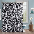 Black Swirling Lines Shower Curtain Set with Hooks, Curves Waves Modern ...