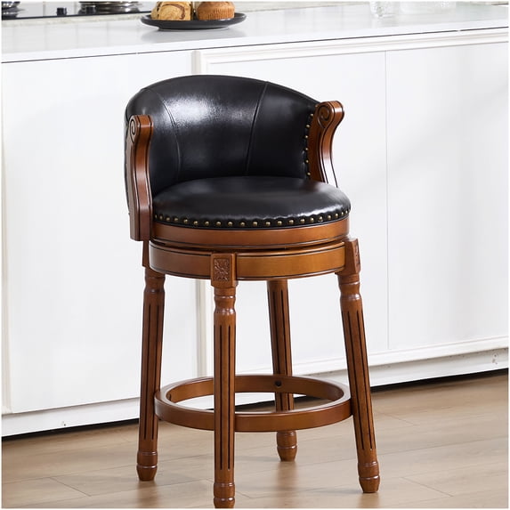 Black Swivel Bar Stool with Back, 26 Inch Counter Height Stool, Genuine ...
