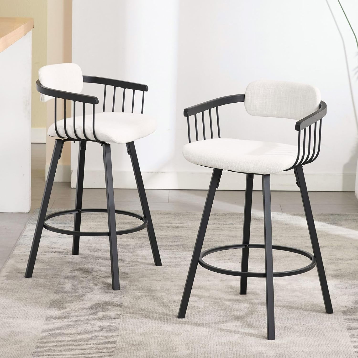 Black Swivel Counter Stools Set of 2, Mid Century Modern Counter Height ...