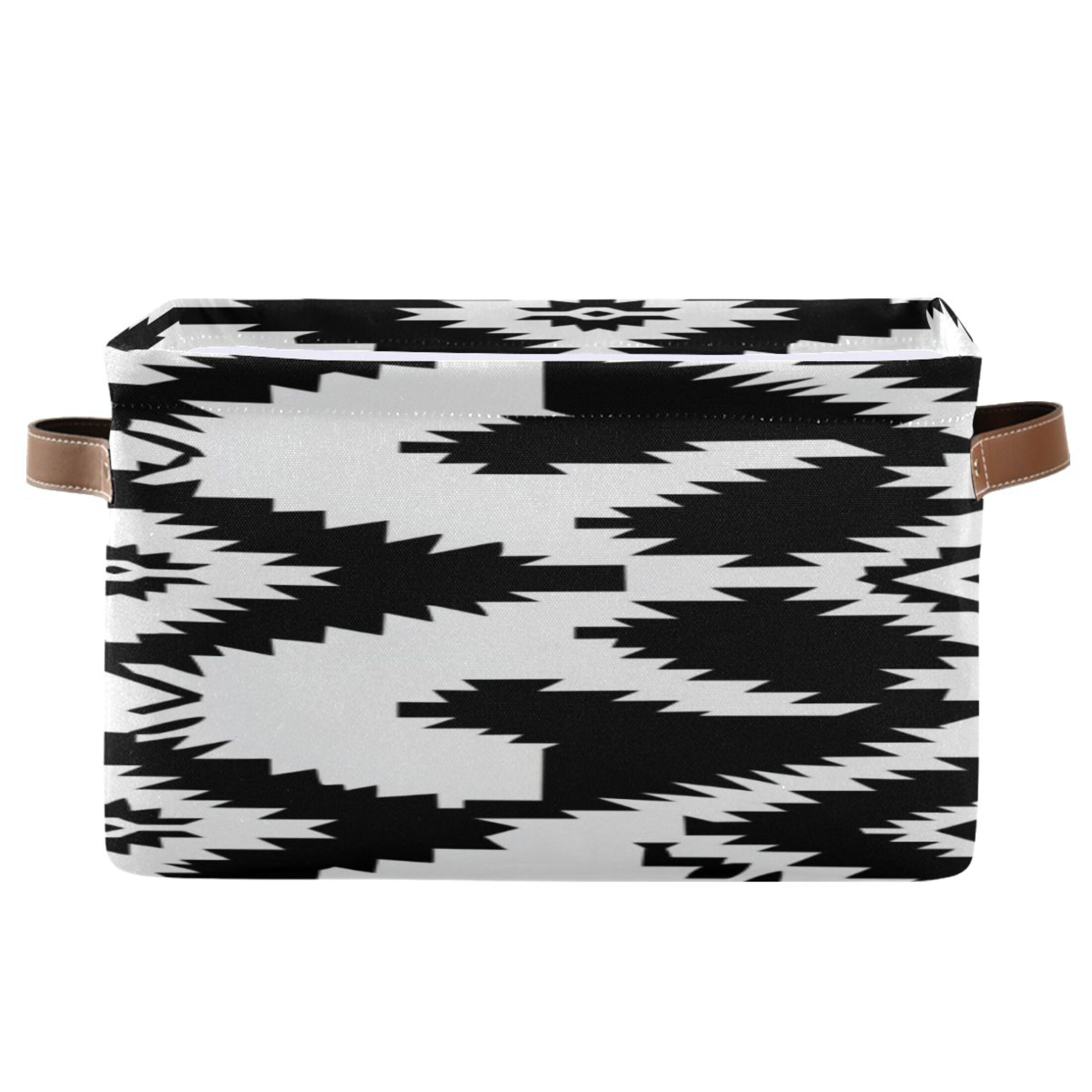 Black Symmetrical Abstract Patterns Square Storage Bins with Handles ...