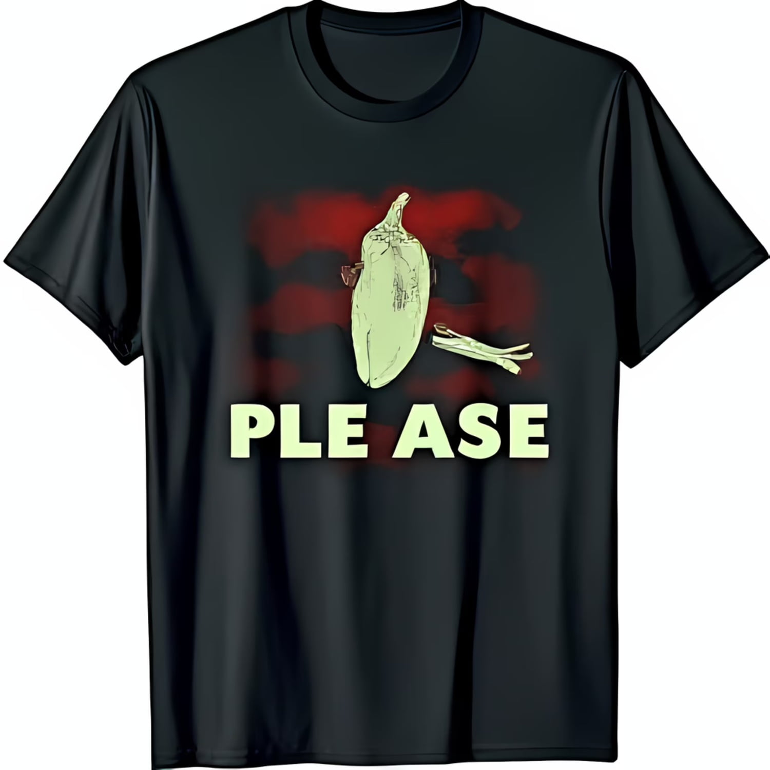 Black T-S1Hirt with Green Pepper Design and B1Old PLE ASE Text ...