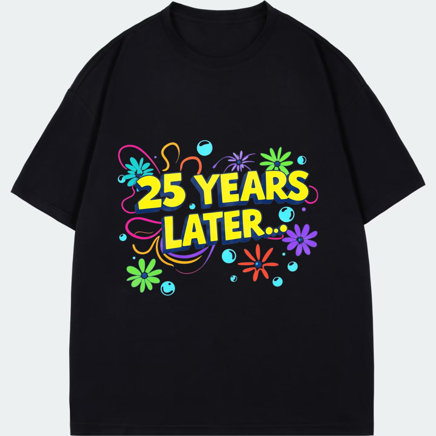 Black T-Shirt 25 Years Later Floral And Abstract Design For Anniversary ...