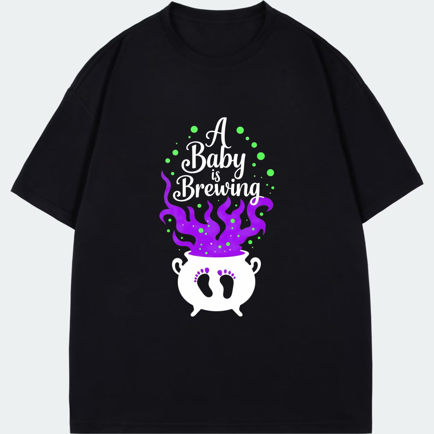 Black T Shirt A Baby Is Brewing Witch Cauldron With Purple Flames And ...