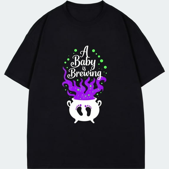 Black T Shirt A Baby Is Brewing Witch Cauldron With Purple Flames And ...