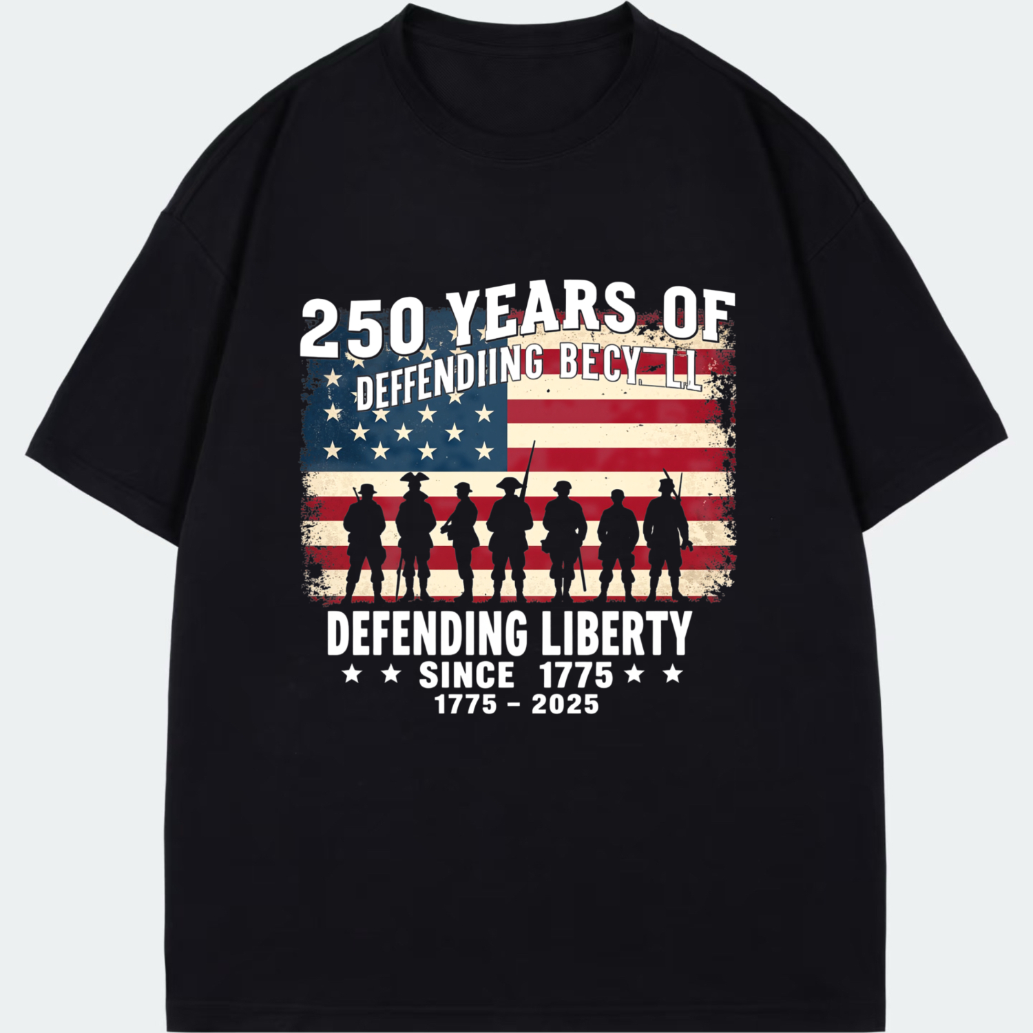 Black T-Shirt With American Flag And Soldier Silhouettes 250 Years Of ...
