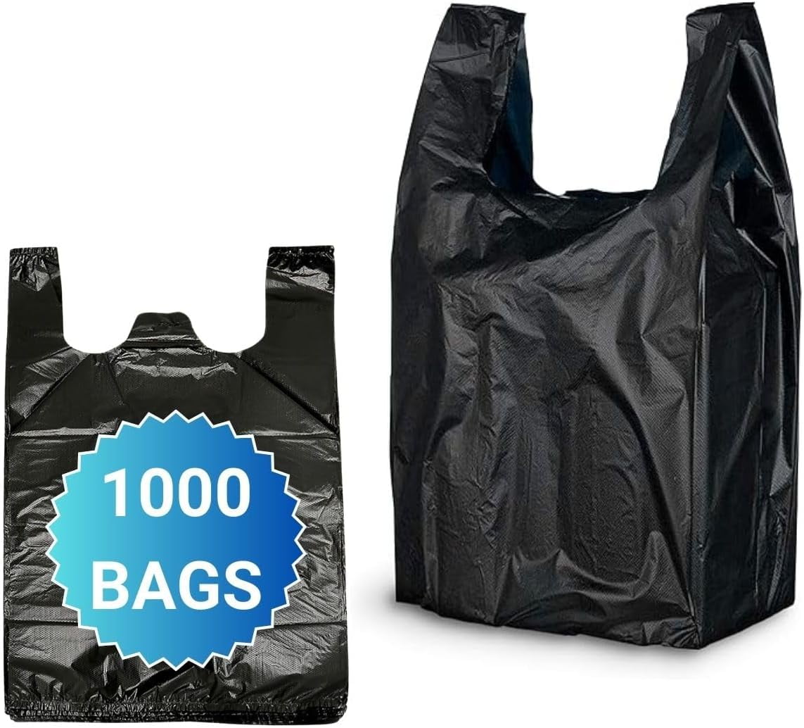 Black T-Shirt Bags – 1000 Count | Heavy-Duty Plastic Bags in Bulk (11 ...