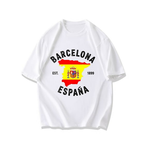 Black T Shirt Barcelona Spain Flag Map Print Est 1899 Casual Wear For ...