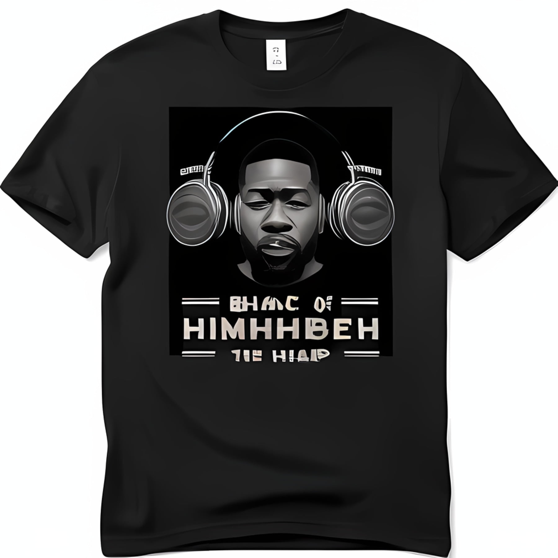 Black T-Shirt Black Male Rapper with Headphones 'Halanck' Logo Vector ...