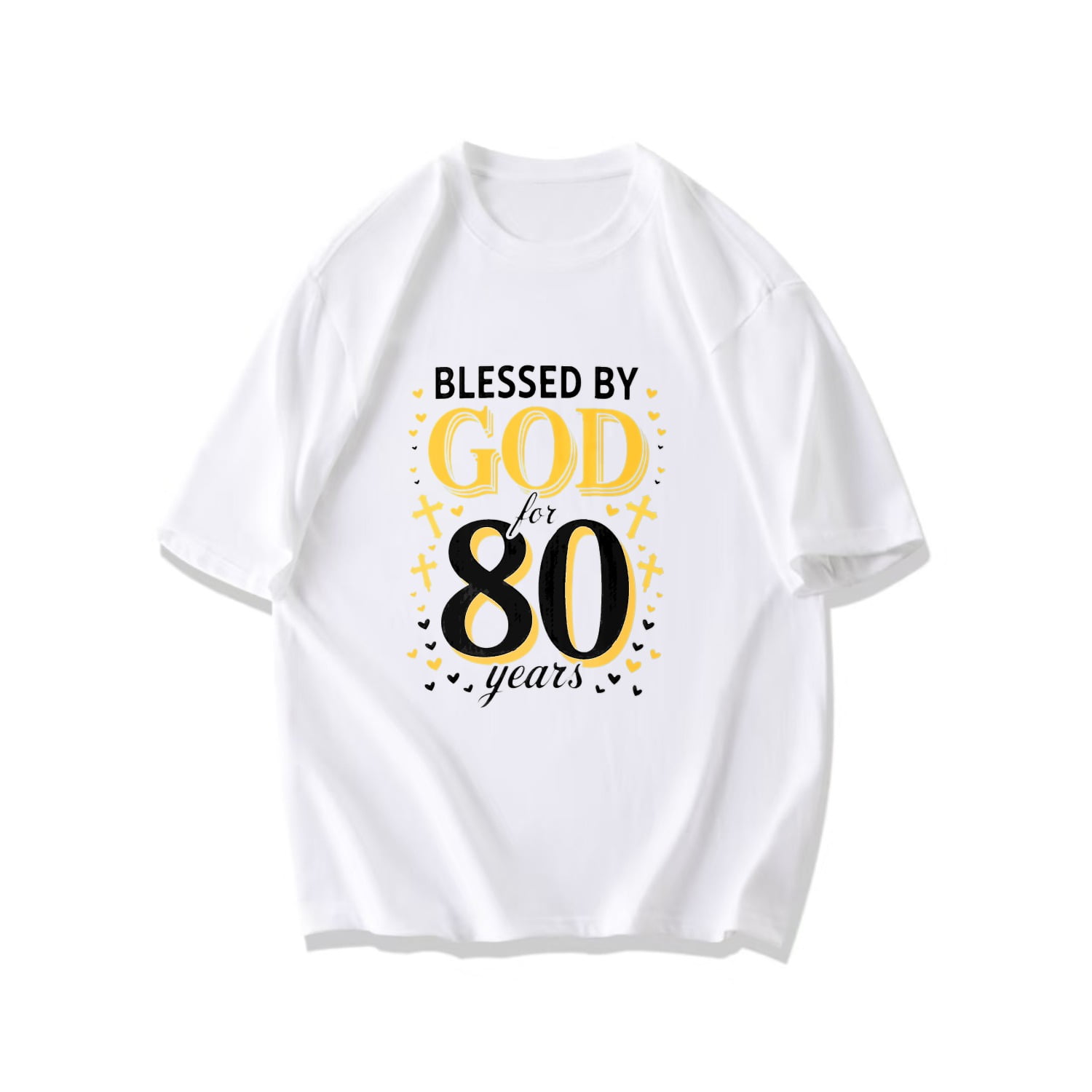 Black T Shirt Blessed By God For 80 Years Religious Cross And Hearts ...