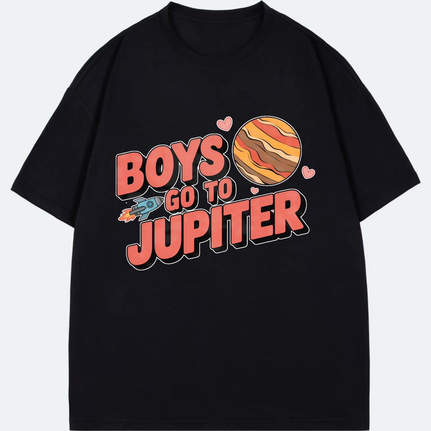 Black T Shirt Boys Go To Jupiter Planet Graphic Print Casual Wear For ...