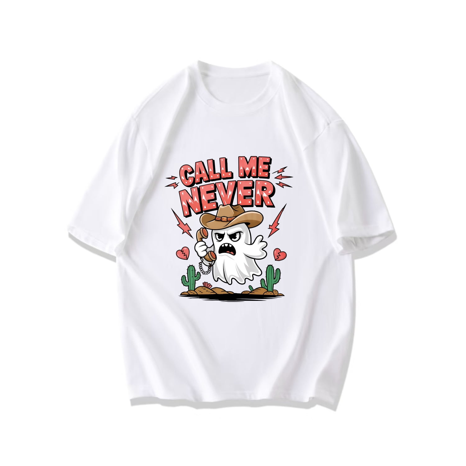 Black T Shirt Call Me Never Ghost With Cowboy Hat And Cactus Print For ...
