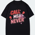 Black T-Shirt Call Me Never With Pink Telephone And Heart Design For ...