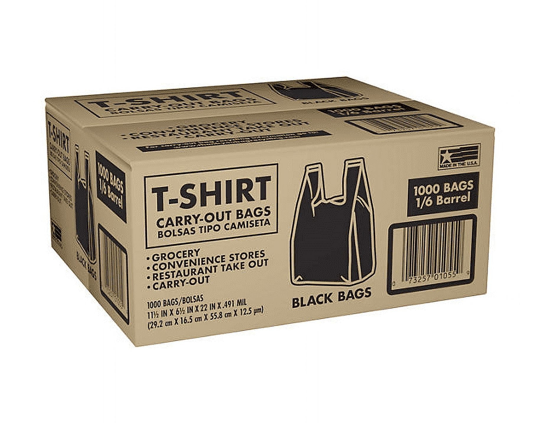 Black T-Shirt Carryout Bags - Thank You/Gracia 11.5" x 6.5" x 22" 1000 ...