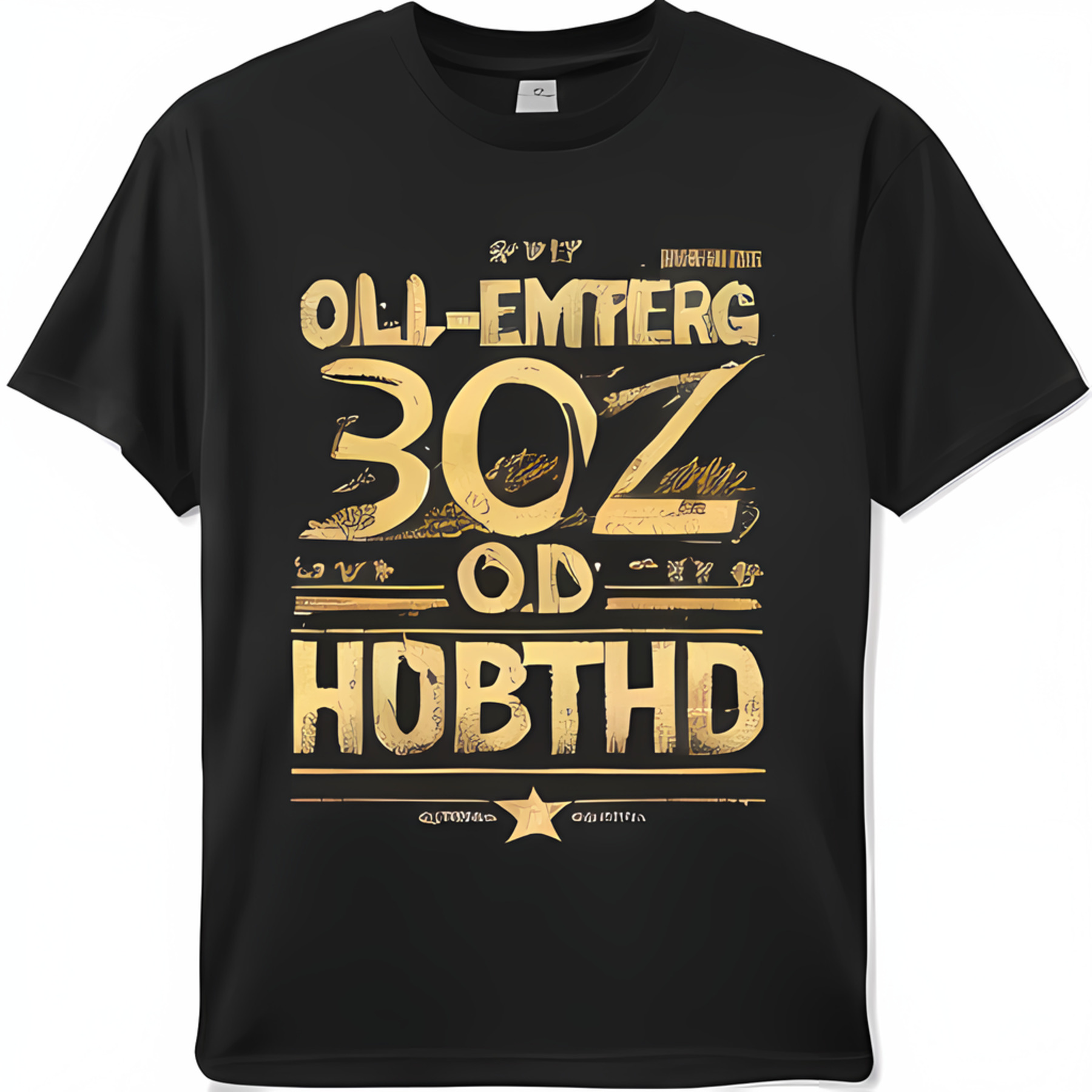 Black T-Shirt Design: Elegant '30th' Typography in Gold Featuring ...