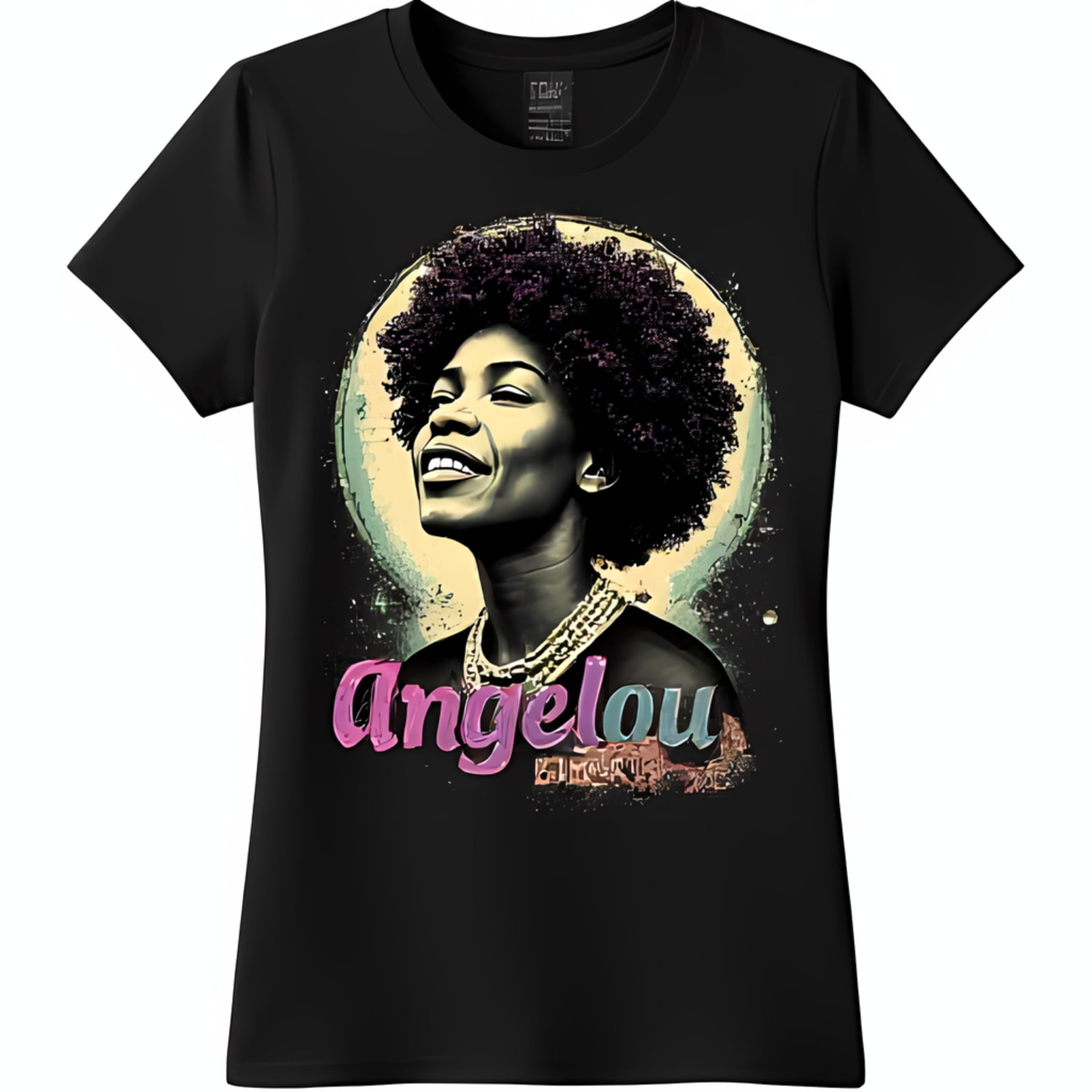 Black T-Shirt Featuring Angelou Graphic with Colorful Name Design ...