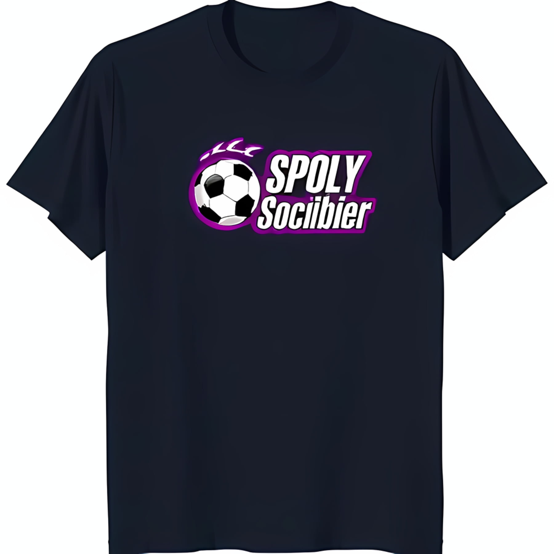 Black T-Shirt Featuring Bold White Soccer Ball Design with 'Spoly ...