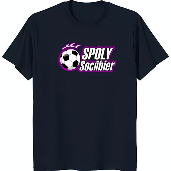 Black T-Shirt Featuring Bold White Soccer Ball Design with 'Spoly ...