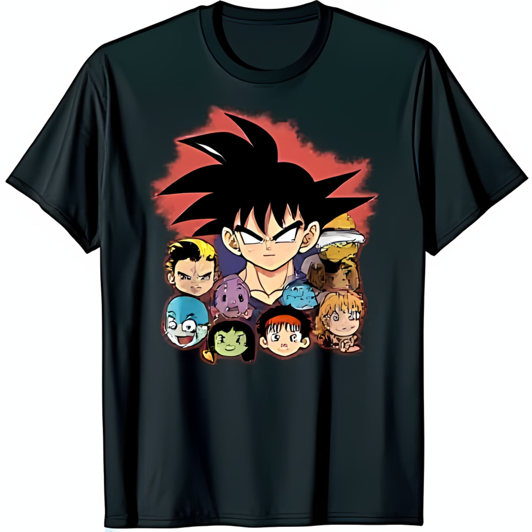 Black T-Shirt Featuring Cartoon Character with Spiky Hair and Friends ...
