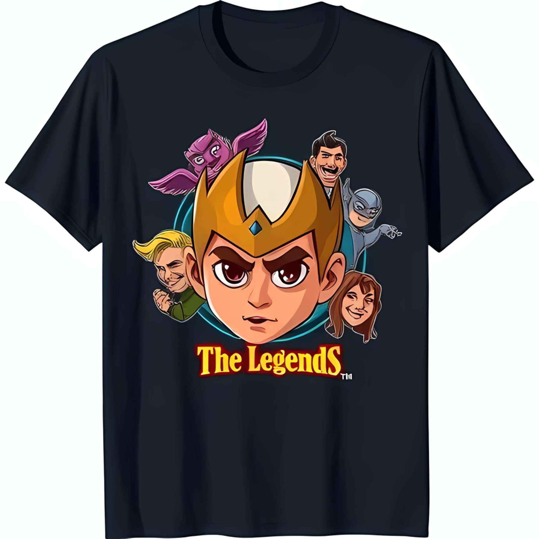 Black T-Shirt Featuring Cartoon Characters from 'The Legends' Boy with ...