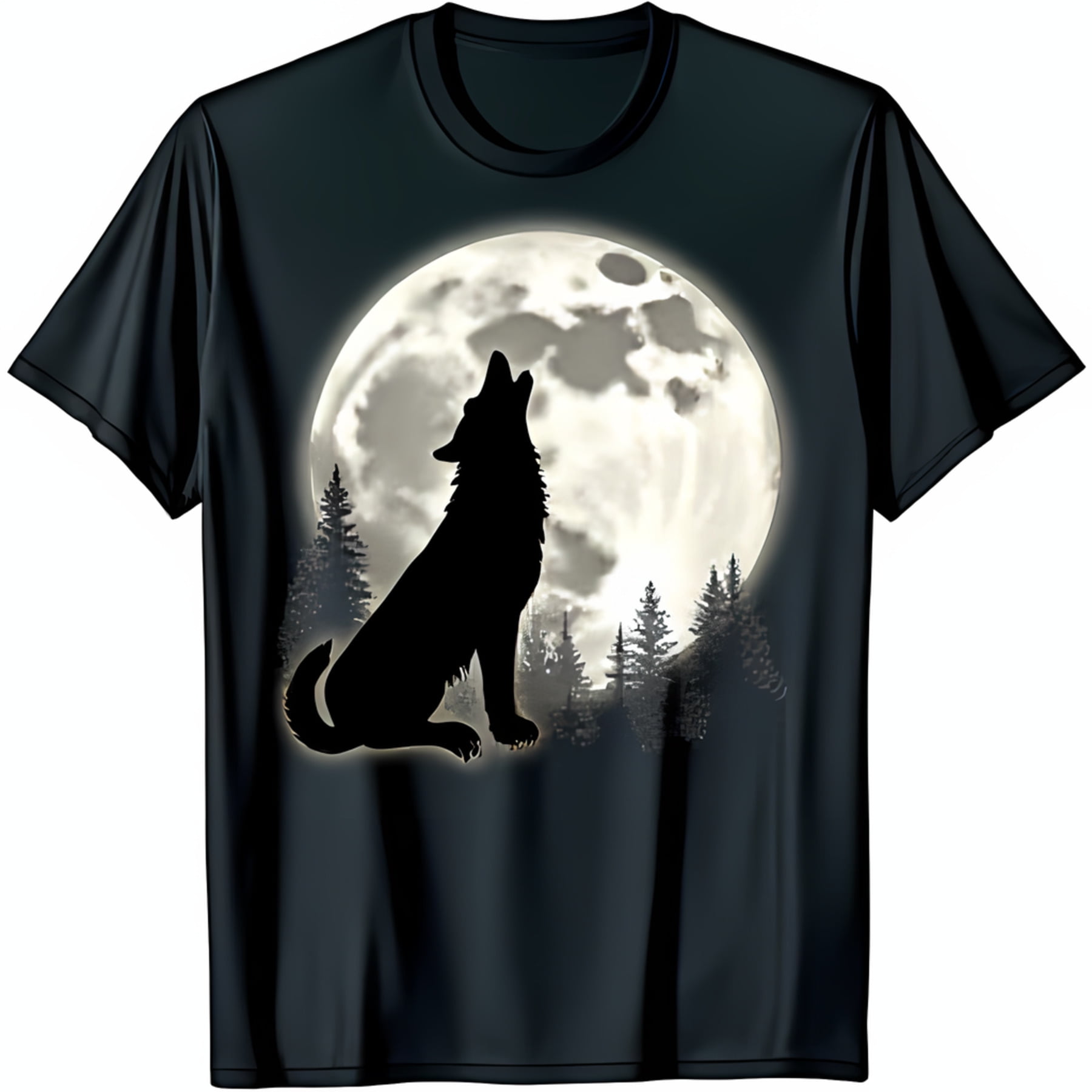 Black T-Shirt Featuring Howling at the Moon Symbol of Strength and ...
