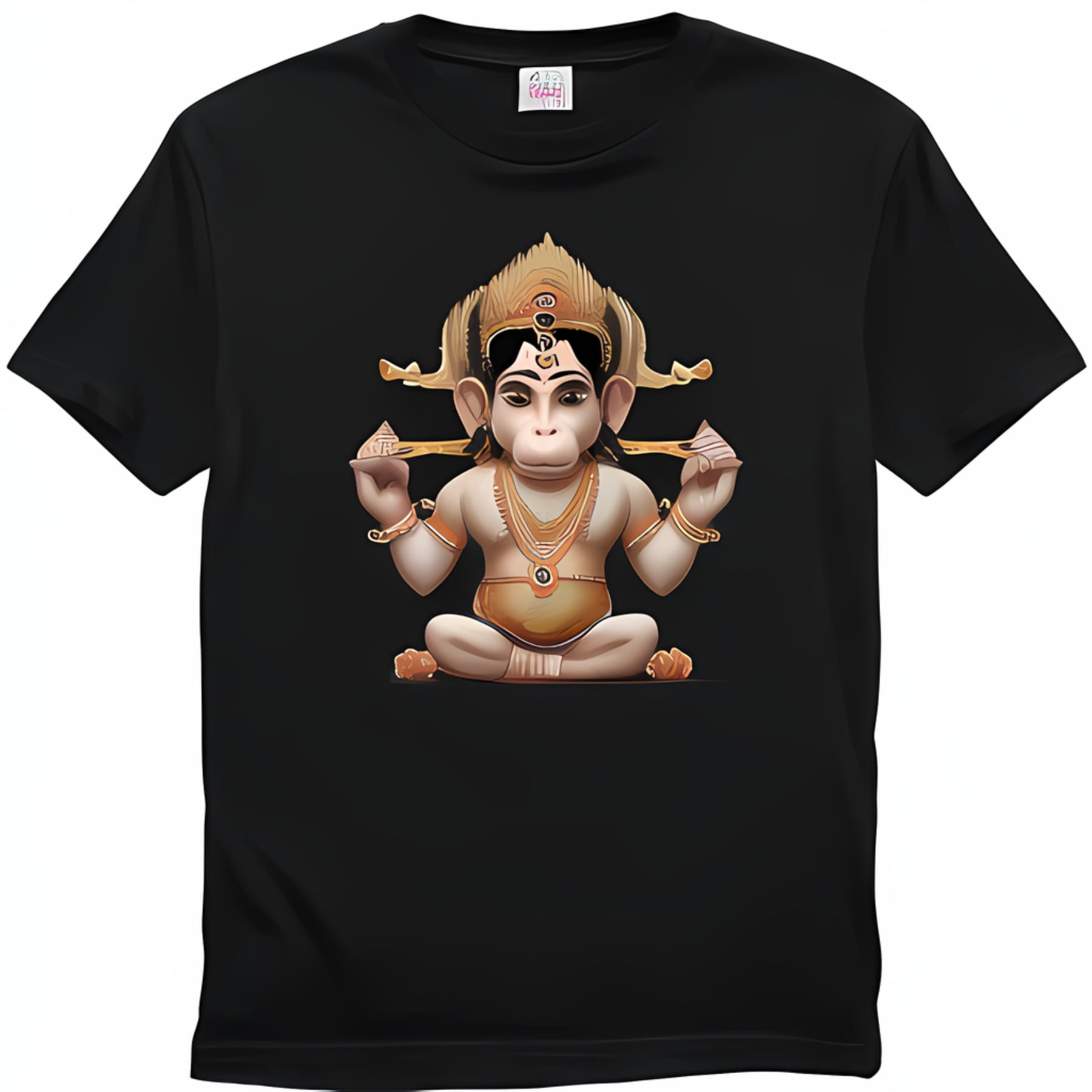Black T-Shirt Featuring Mesmerizing Hanuman Illustration Iconic Hindu ...
