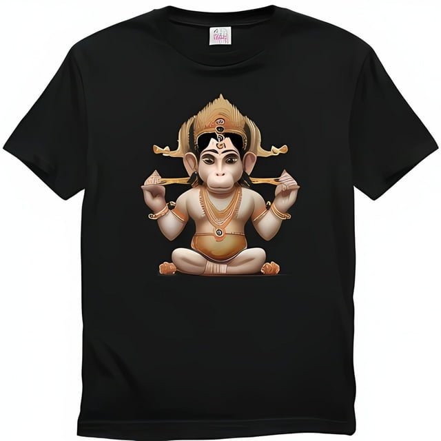 Black T-Shirt Featuring Mesmerizing Hanuman Illustration Iconic Hindu ...