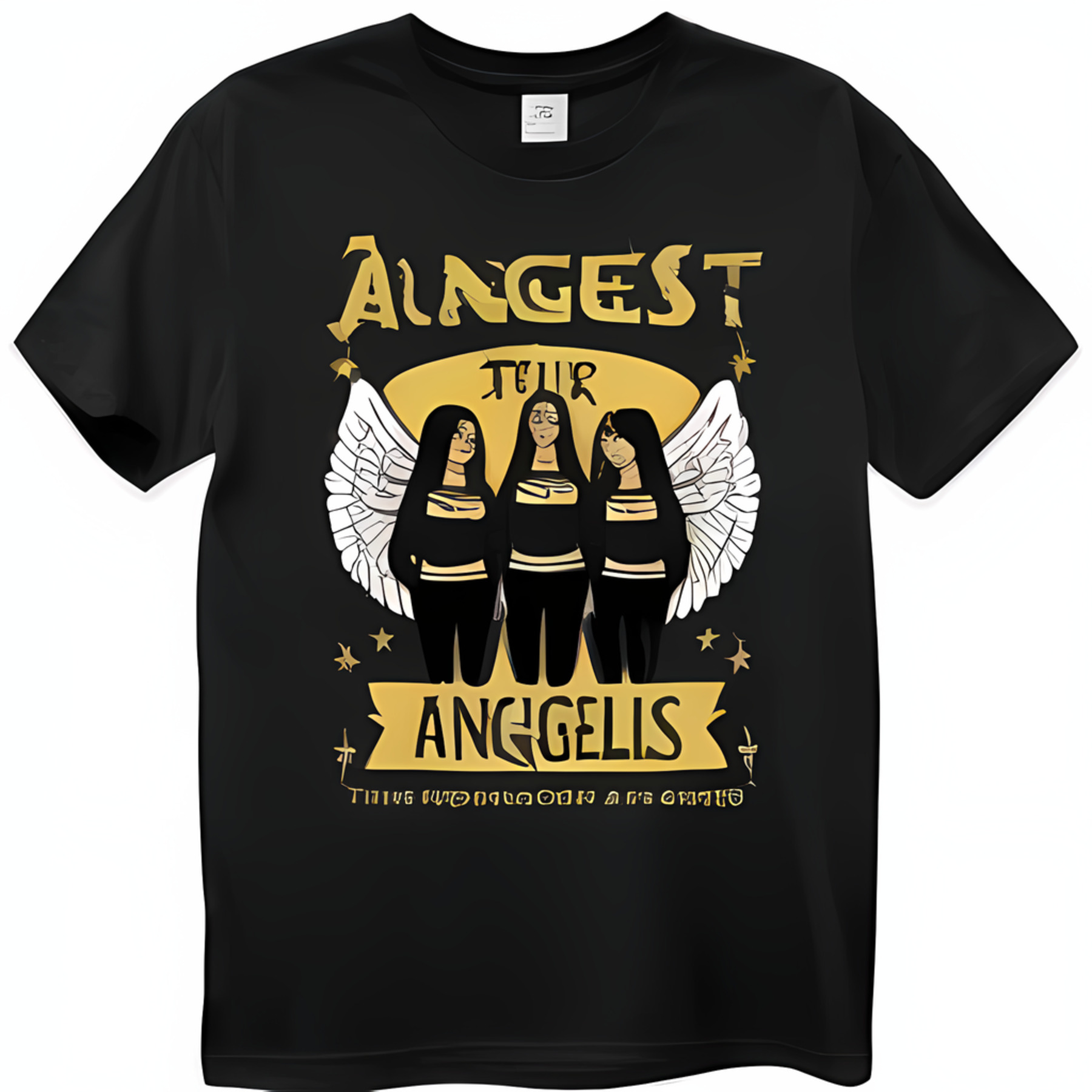 Black T-Shirt Featuring Mystical Winged Characters 'Aingest Tour ...