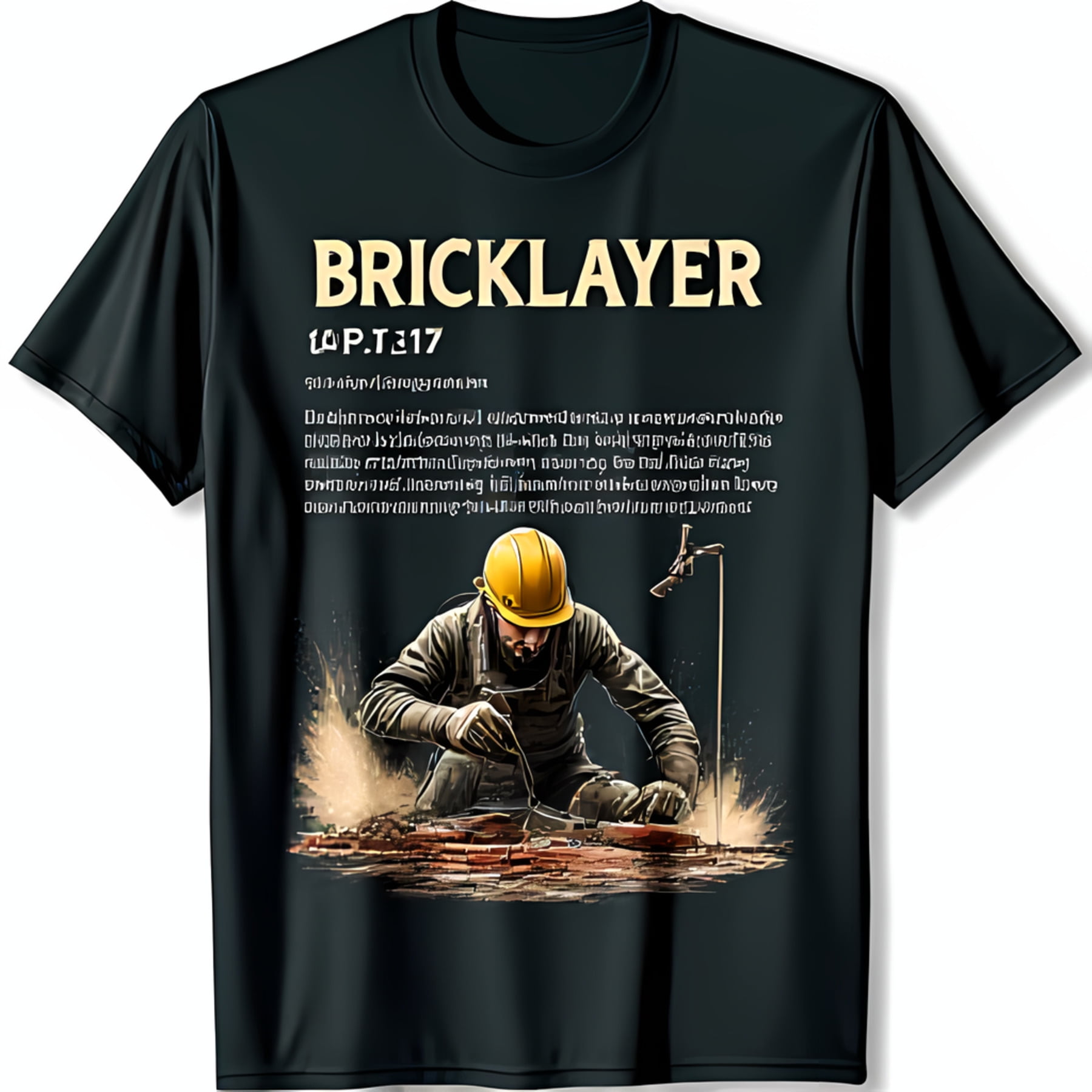 Black T-Shirt Featuring Skilled Bricklayer at Work 'BRICKLAYER' Design ...