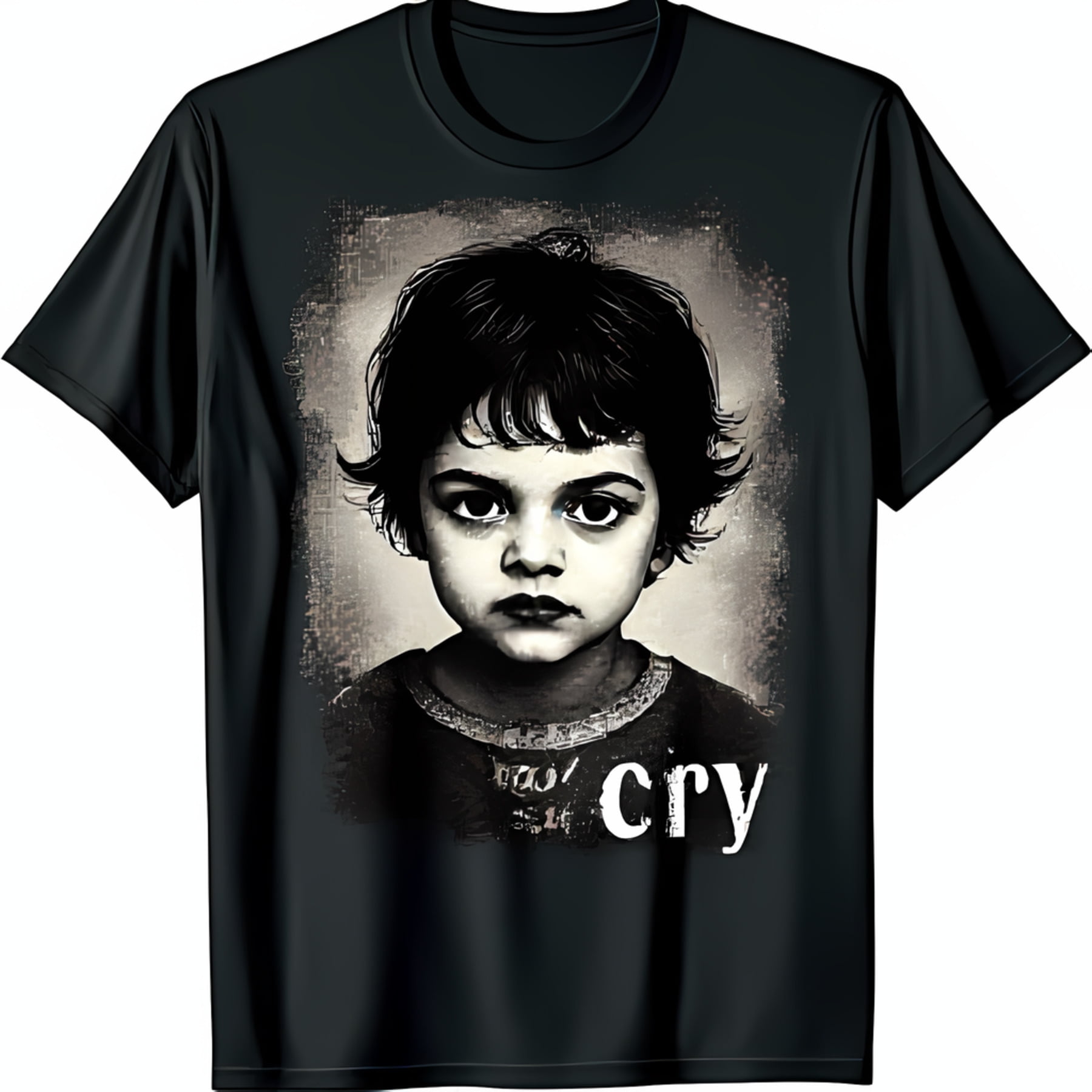 Black T-Shirt Featuring Somber Graphic Emotional 'Cry' Design - Walmart.com