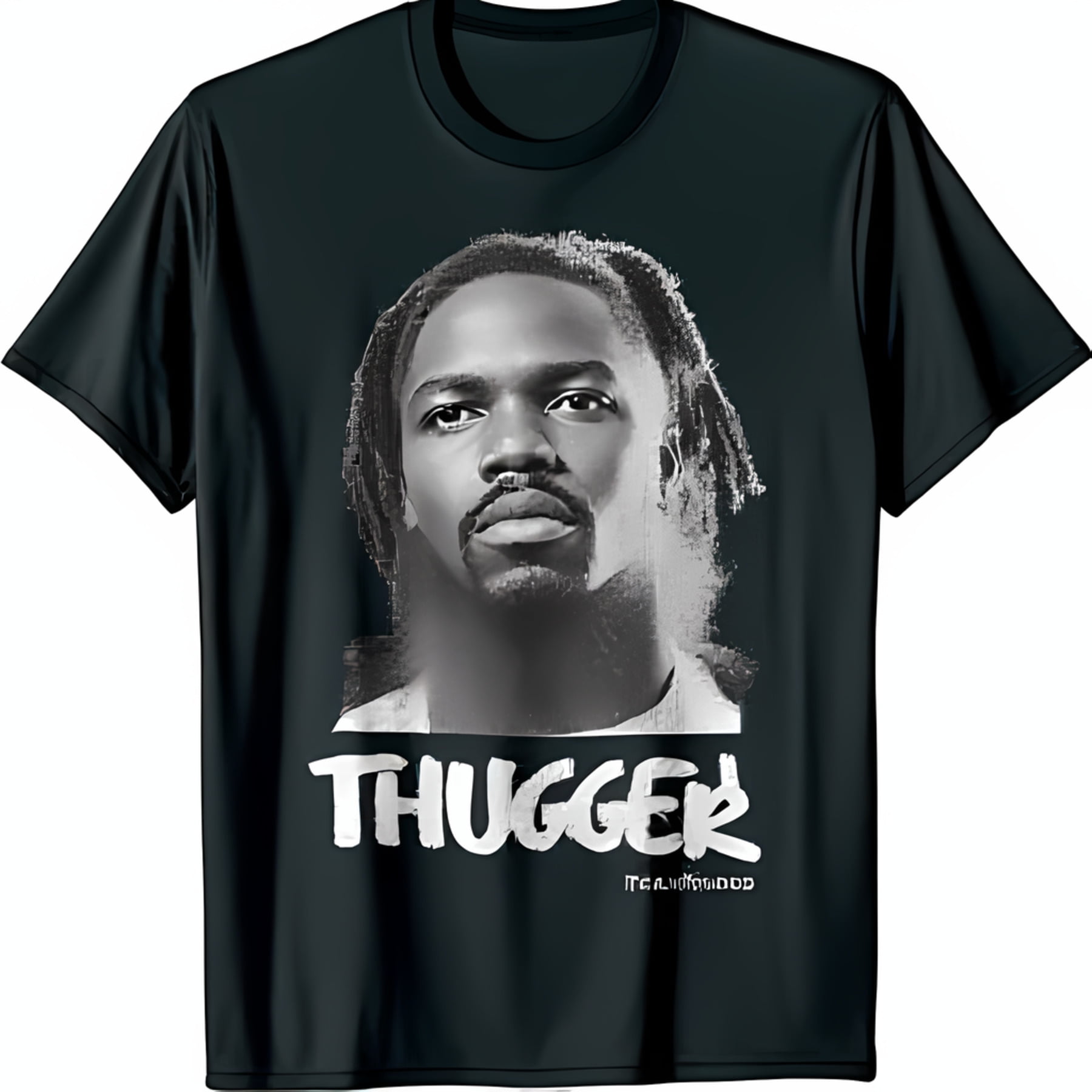 Black T-Shirt Featuring Stoic Rapper with Dreadlocks & THUGGER Graffiti ...