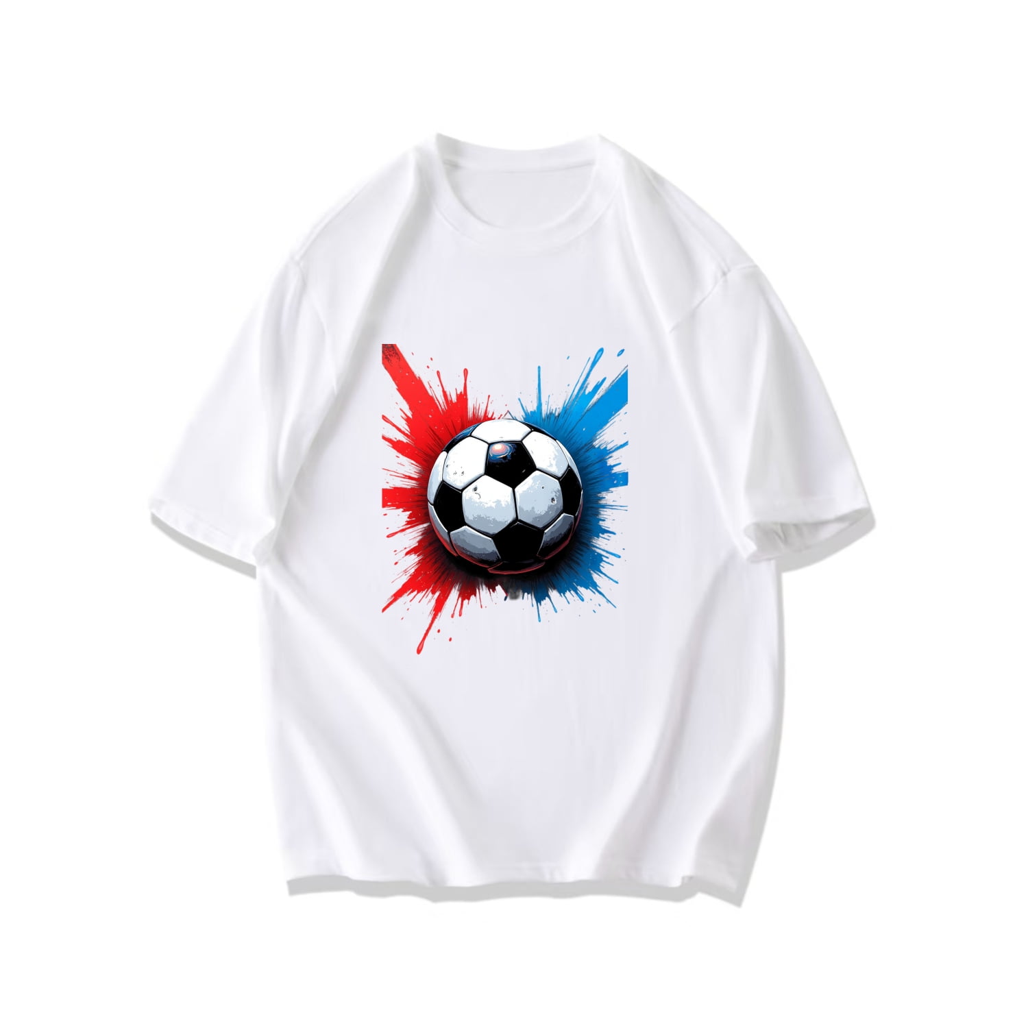 Black T Shirt Football Ball With Red And Blue Splash Design For Sports ...