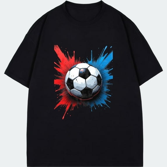 Black T Shirt Football Ball With Red And Blue Splash Design For Sports ...