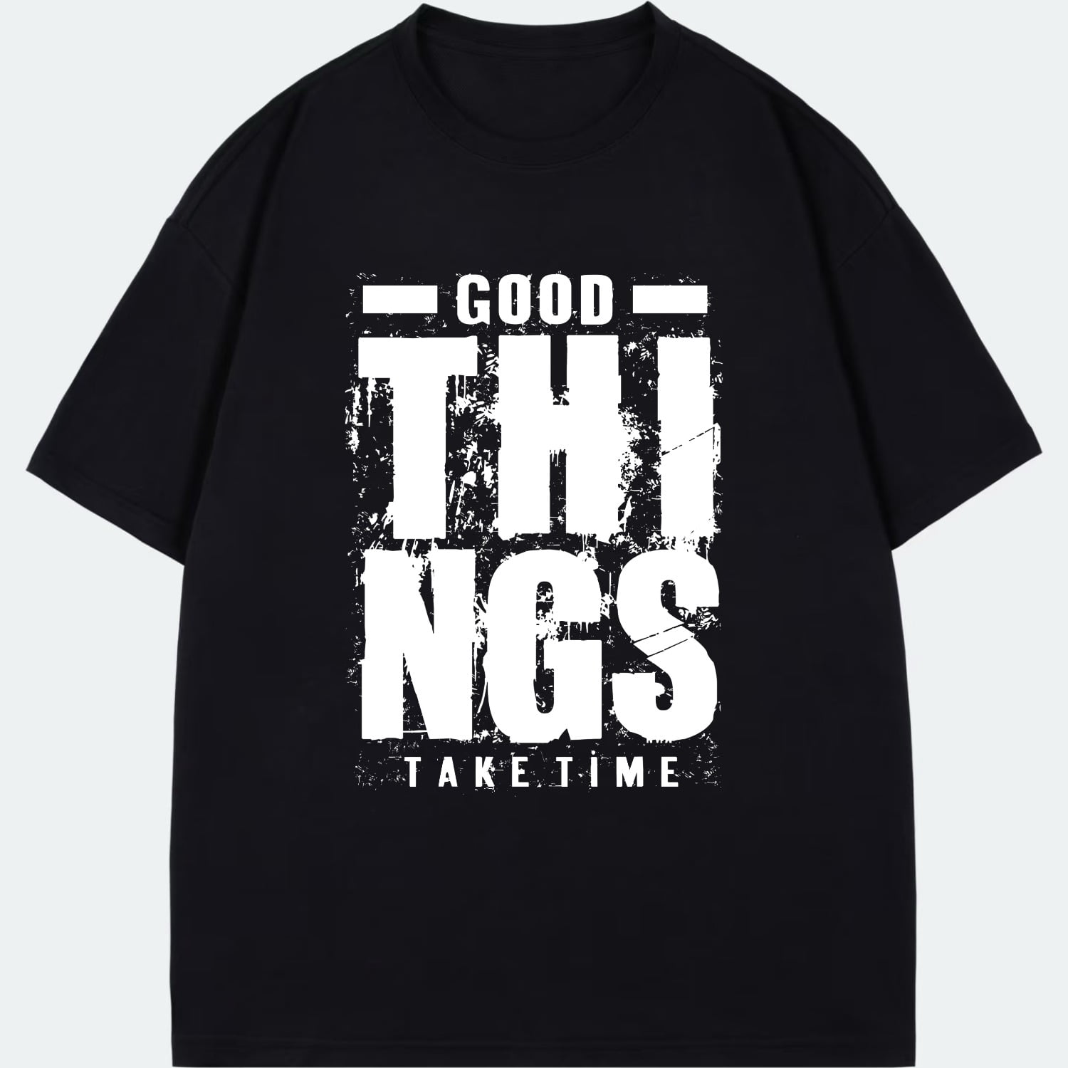 Black T Shirt Good Things Take Time Graphic Print Casual Wear For Men ...