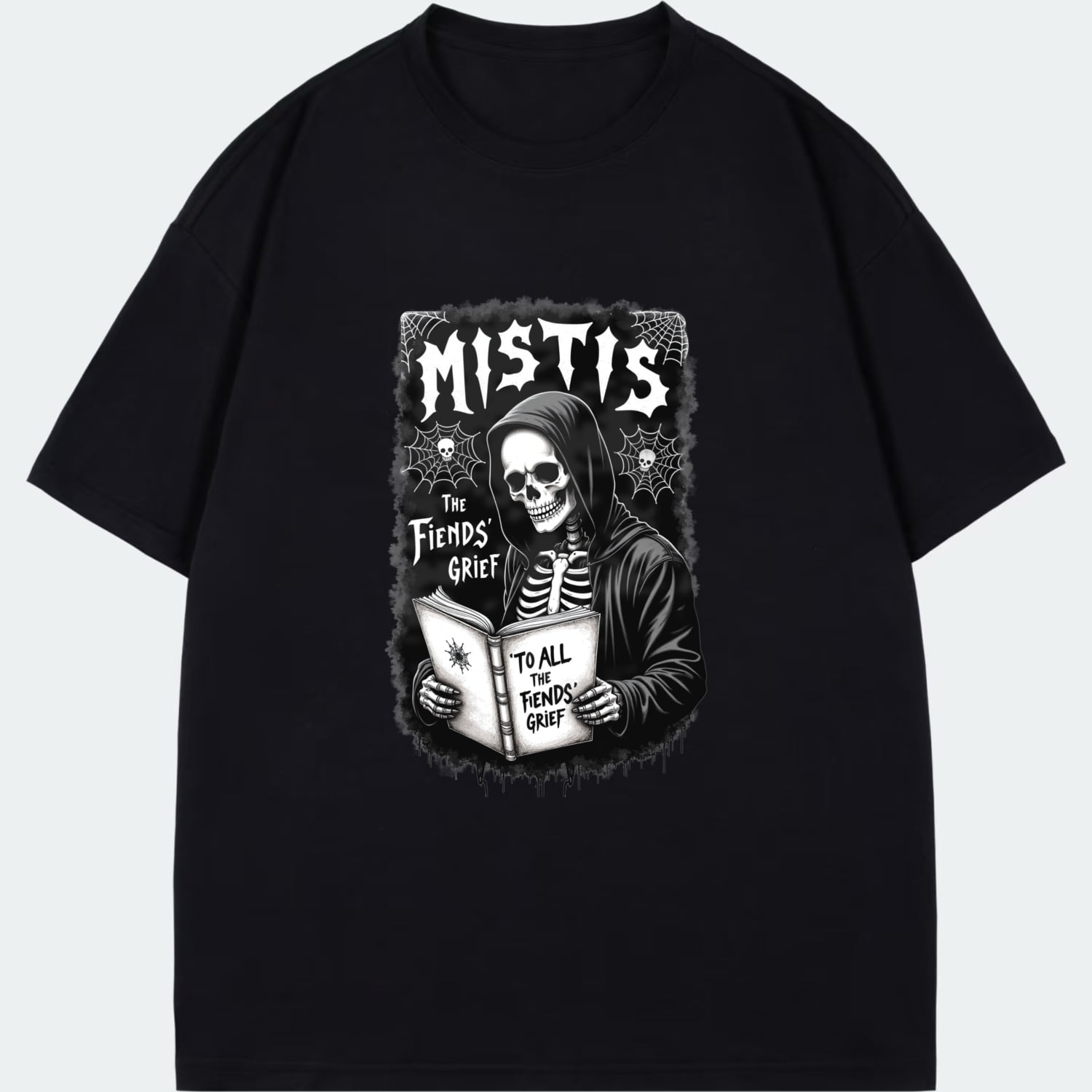 Black T-Shirt With Grim Reaper Reading Book Mistis The Fiends Grief To ...