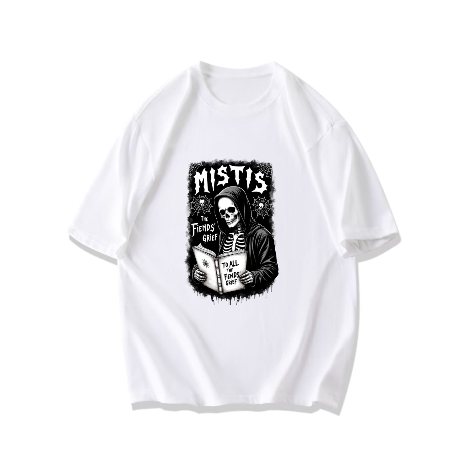 Black T-Shirt With Grim Reaper Reading Book Mistis The Fiends Grief To ...