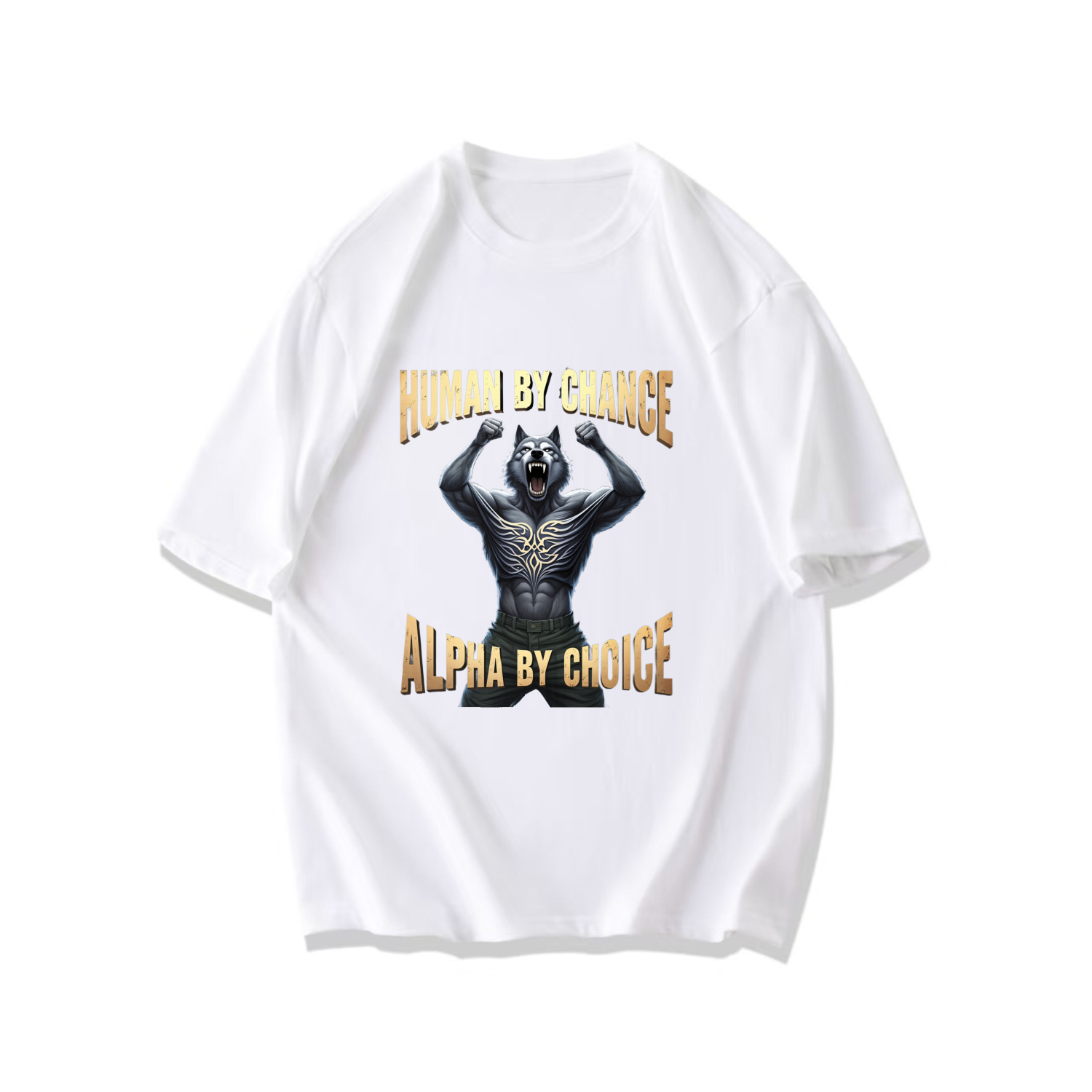 Black T-Shirt Human By Chance Alpha By Choice Wolf Graphic Print For ...