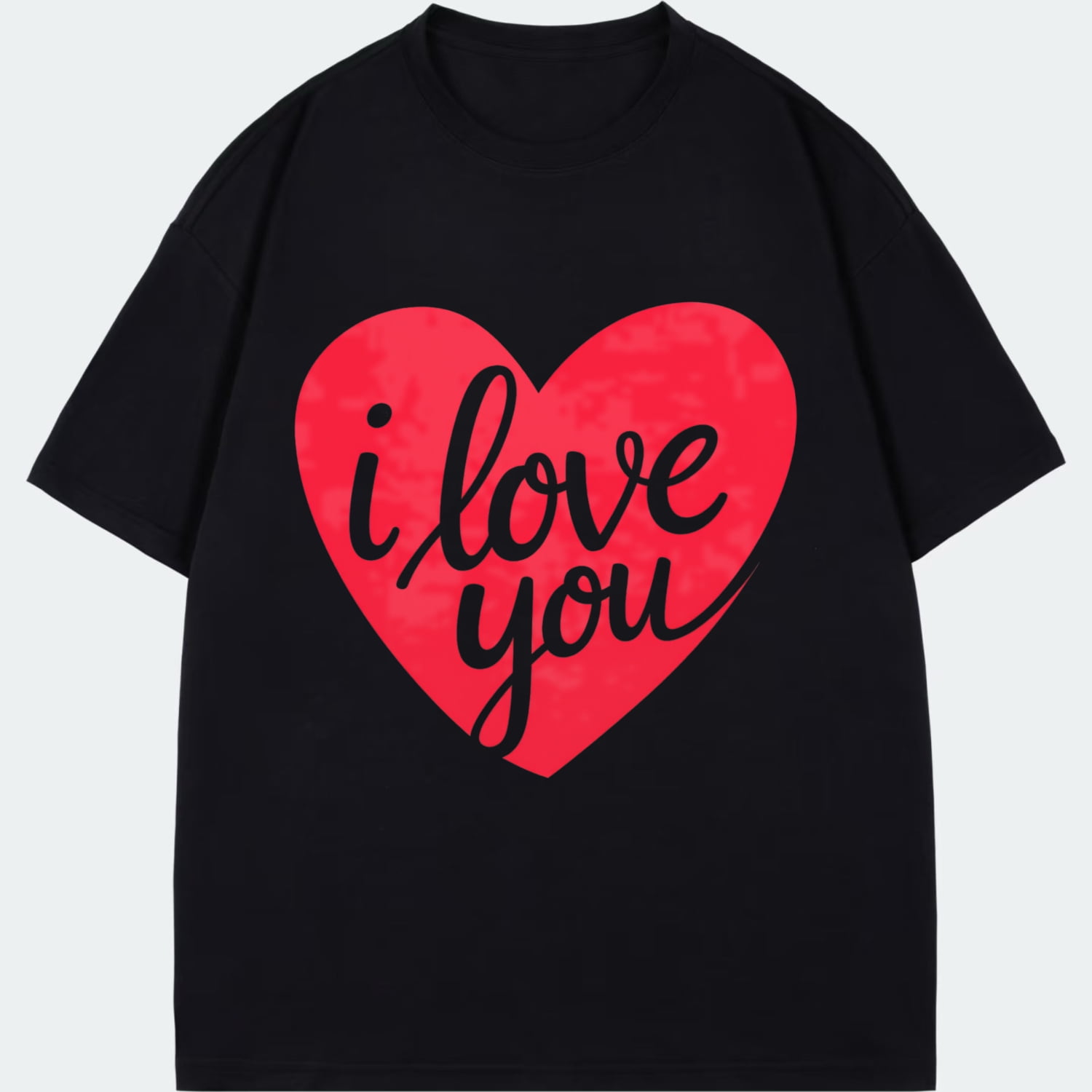Black T Shirt I Love You Heart Print For Casual Wear And Romantic ...