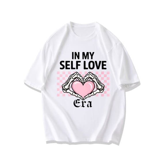 Black T Shirt In My Self Love Era Pink Heart And Checkered Pattern ...
