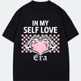Black T Shirt In My Self Love Era Pink Heart And Checkered Pattern ...