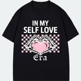 Black T Shirt In My Self Love Era Pink Heart And Checkered Pattern ...