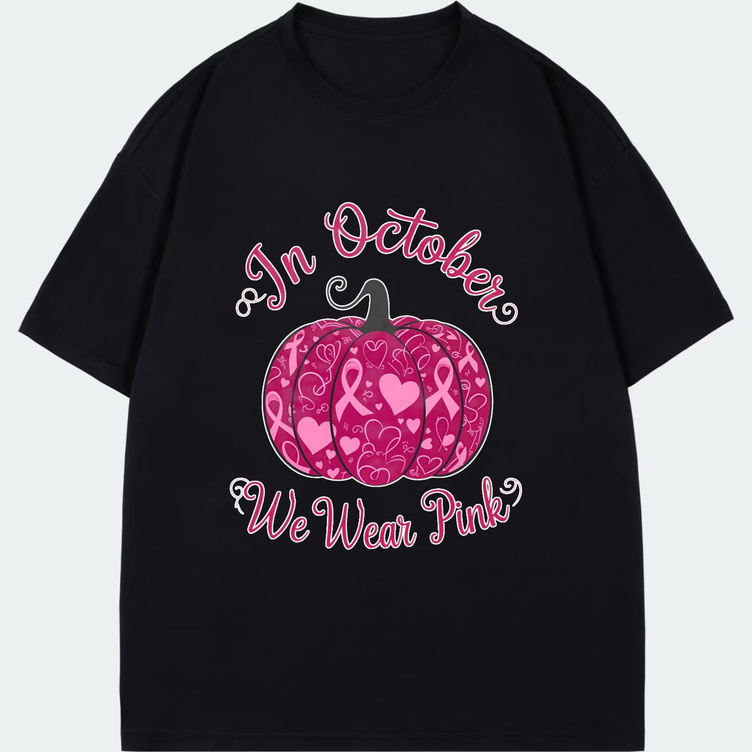 Black T Shirt In October We Wear Pink Pumpkin Breast Cancer Awareness ...