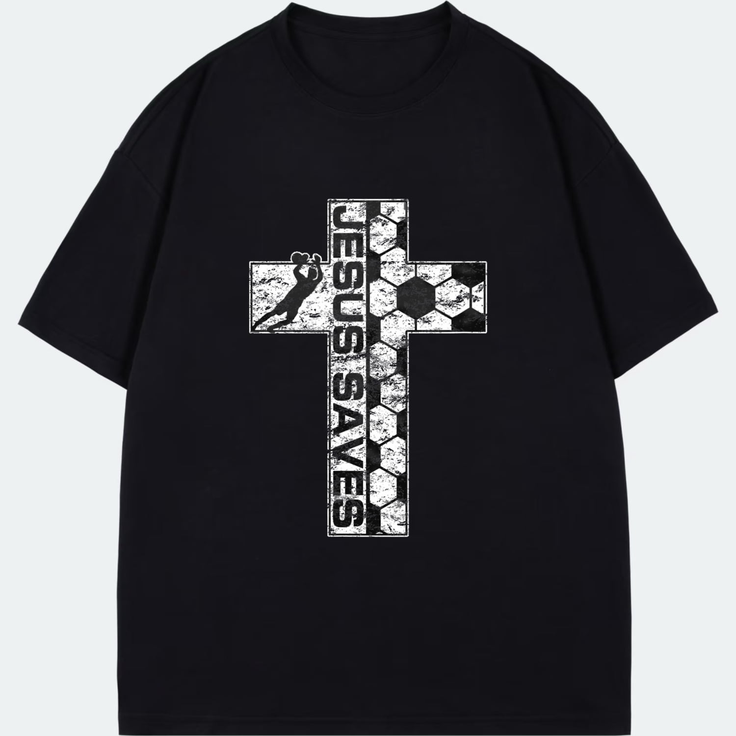 Black T Shirt Jesus Saves Cross Soccer Ball Pattern Religious Christian ...