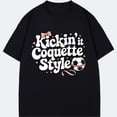 Black T Shirt Kickin It Coquette Style Soccer Ball And Bow Print Casual ...