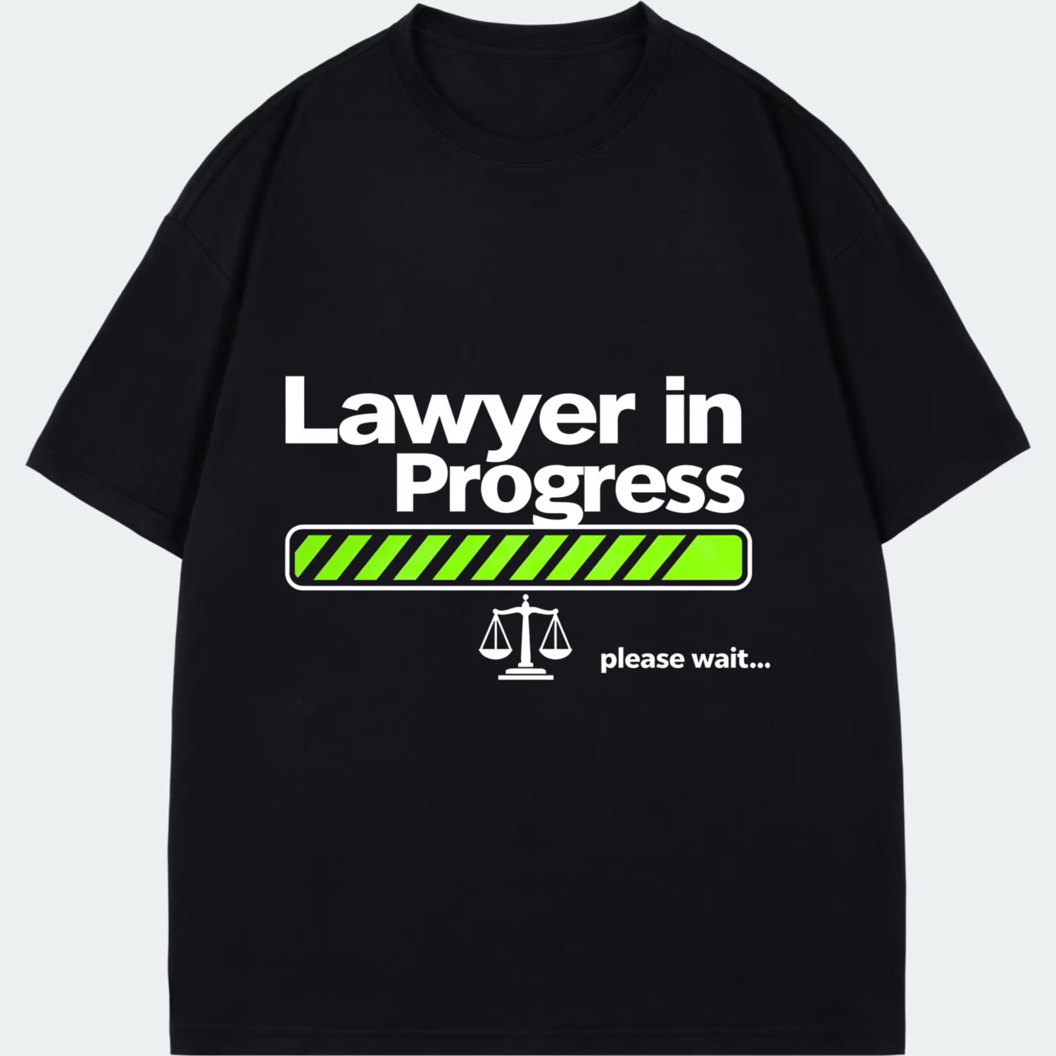 Black T Shirt Lawyer In Progress Loading Bar With Scale And Please Wait ...