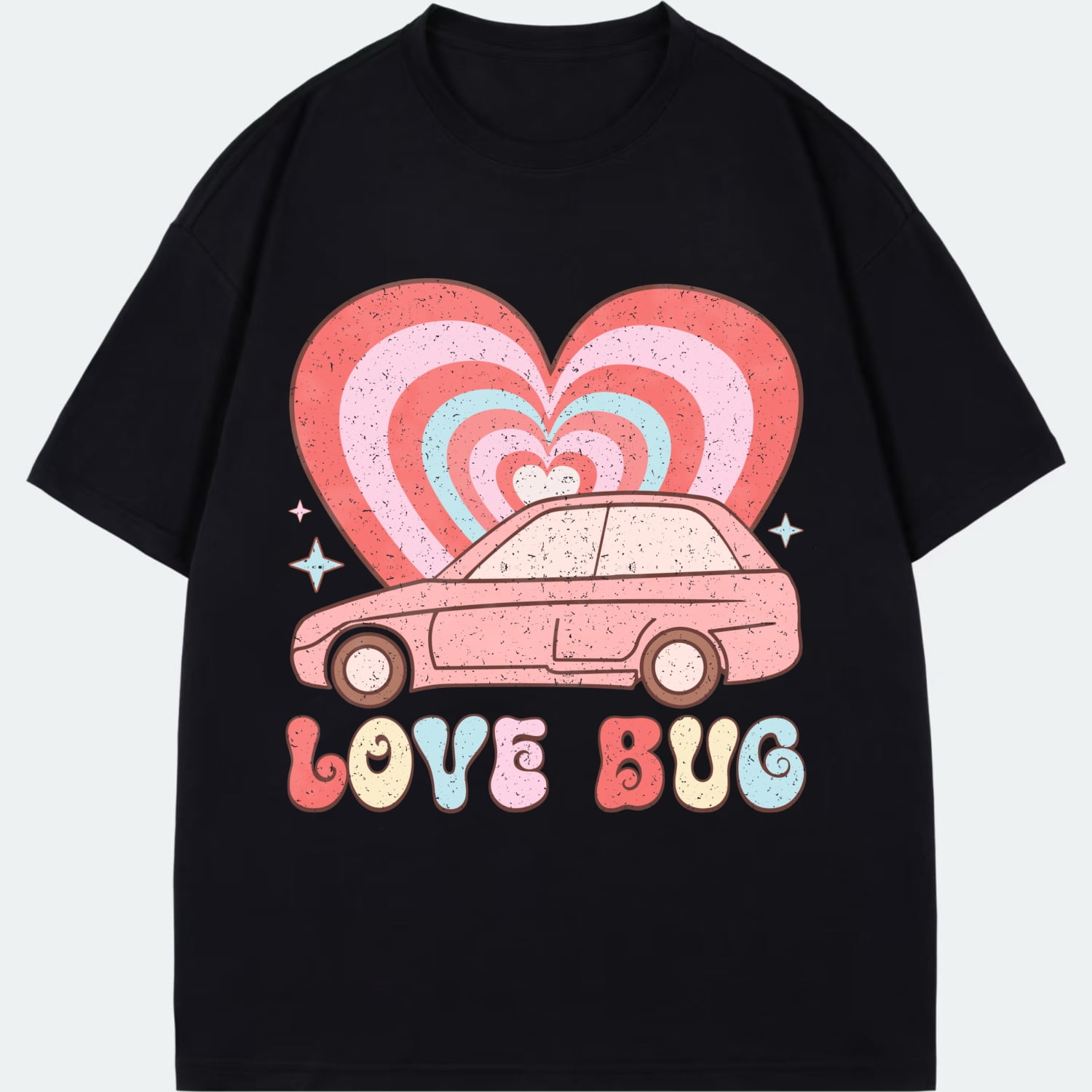 Black T Shirt Love Bug Car Heart Pattern And Text Design For Casual ...