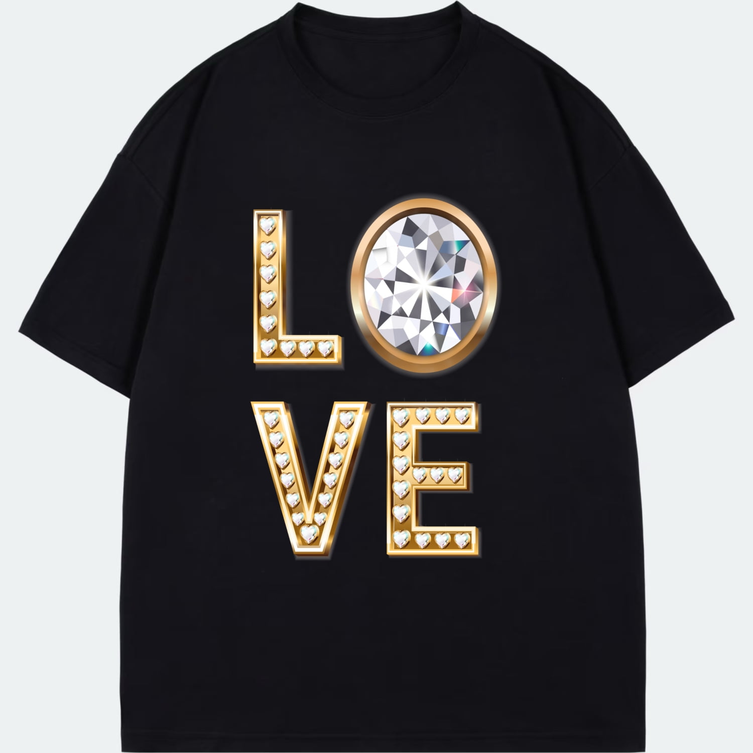 Black T Shirt Love Diamond Print For Casual Wear - Walmart.com