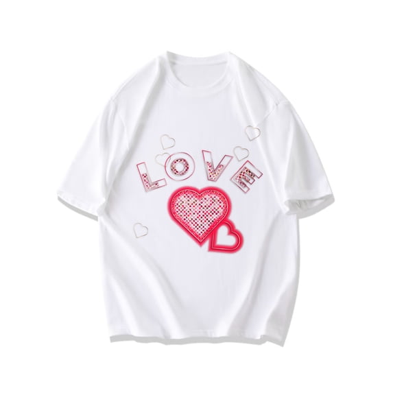 Black T Shirt Love Heart Pattern And Text Design For Casual Wear ...