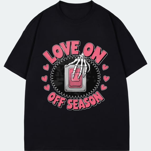 Black T Shirt Love On Off Season Skeleton Hand Button Design For Casual ...