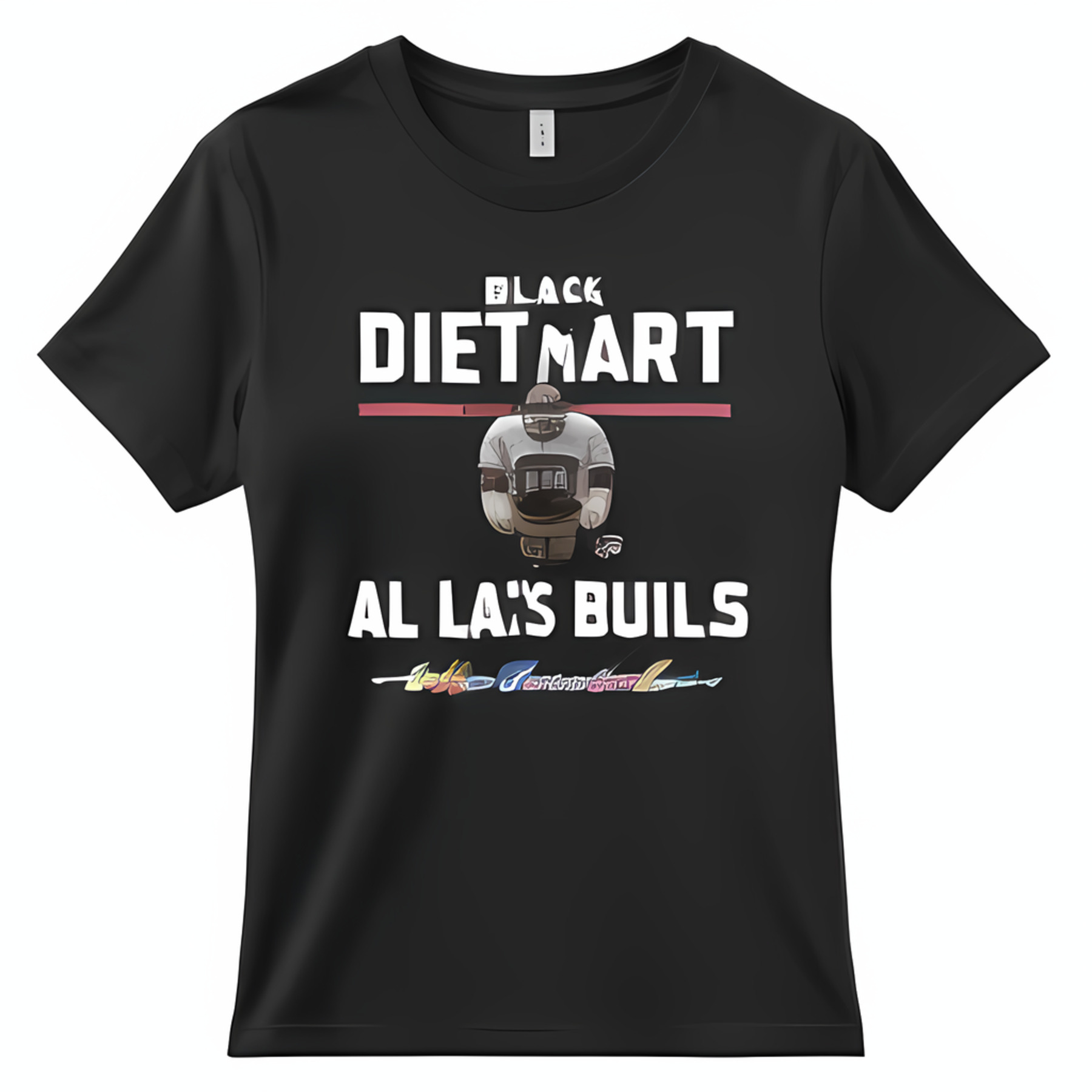 Black T-Shirt Mockup Design with Player Illustration and Unique Text ...