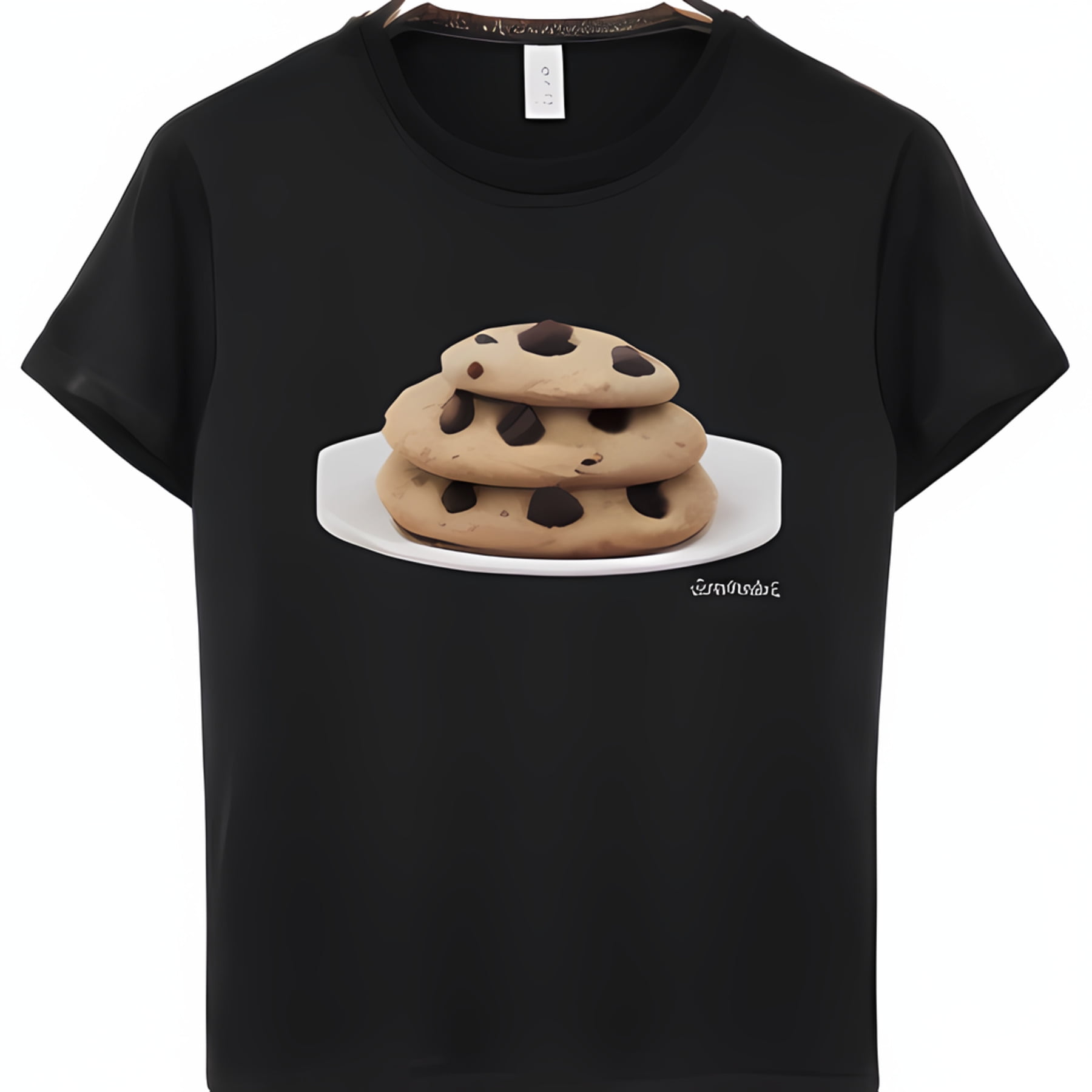 Black T-Shirt Mockup with ChocolaTee Chip Cookies and 'avshoulder' Text ...